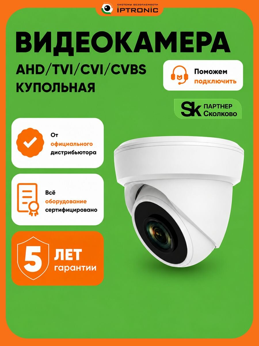 Видеокамера AHD/TVI/CVI/CVBS IPTRONIC IPT-QHEP5000 2,8 купольная, в помещение