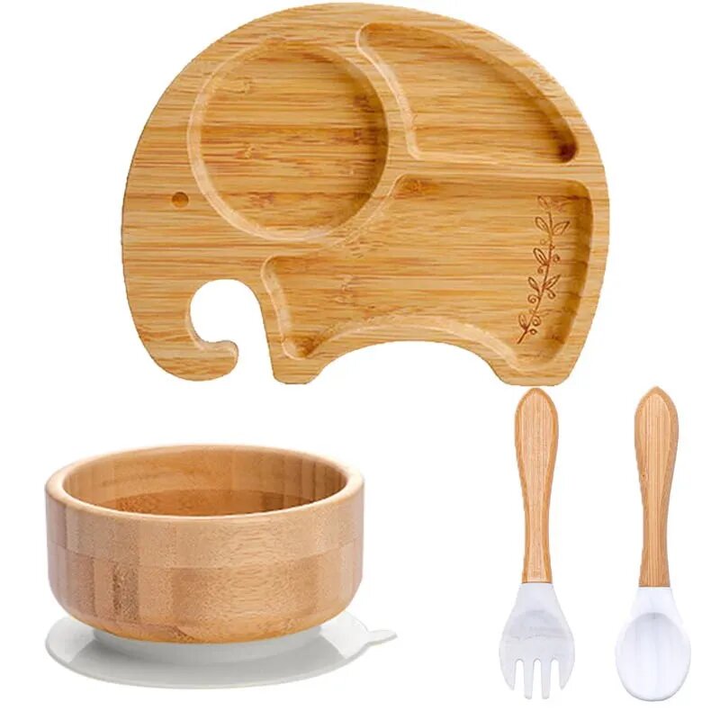 Детская бамбуковая посуда с фигурным блюдом 4 шт. (Цвет: 4pcs-J)