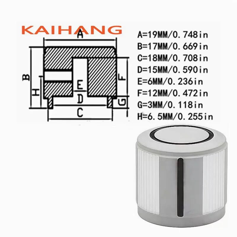 Кнопка потенциометра Silver, A=19мм, B=17мм