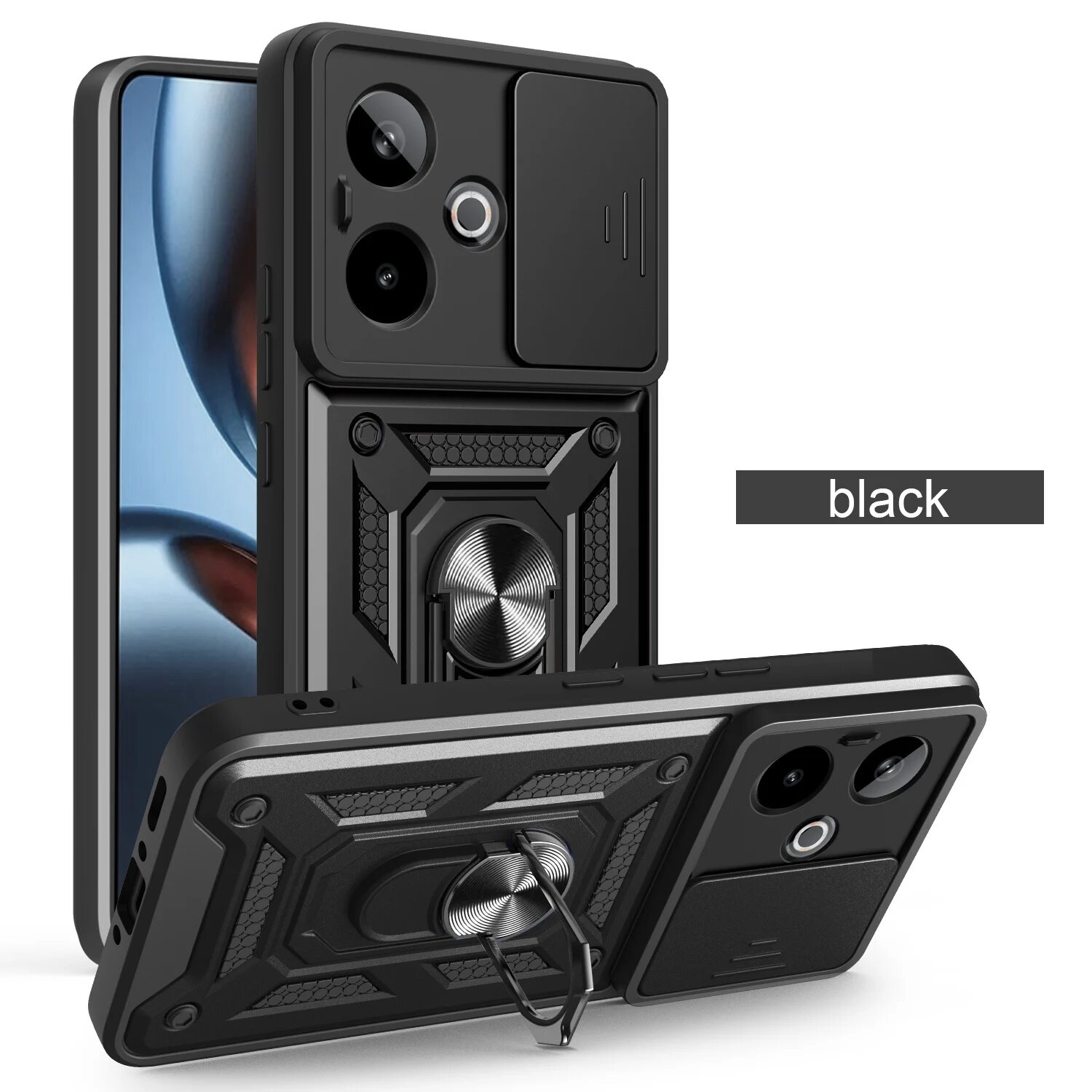 Черный чехол Realme GT 7 с кольцом-держателем