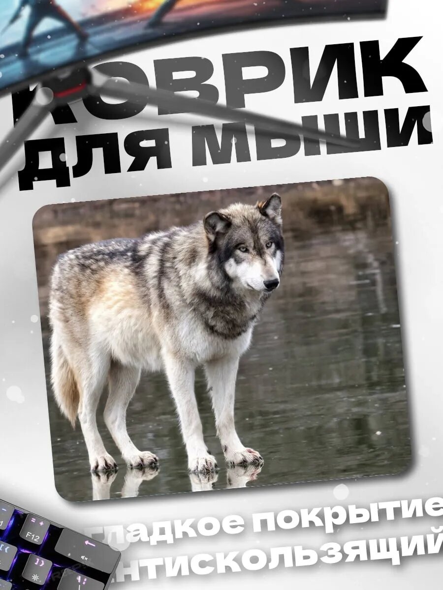 Коврик для мыши Волк у воды