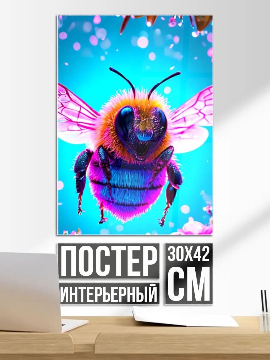 Постер на стену Пчелка на бирюзовом