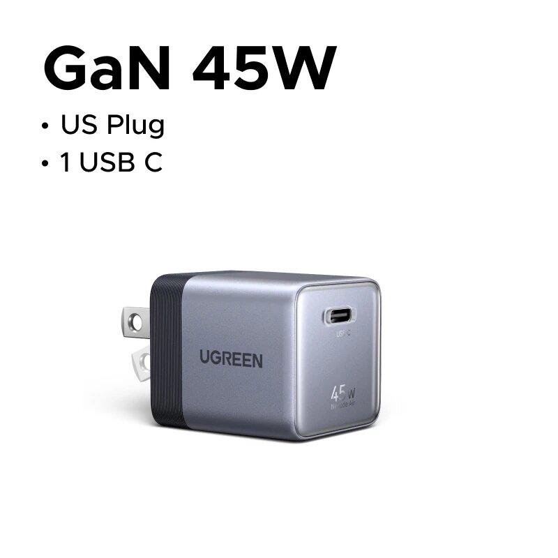 【Ультрамини】Зарядное устройство UGREEN 45W GaN USB C с быстрой зарядкой PD3.0 QC3.0 Mini 45W-US Plug