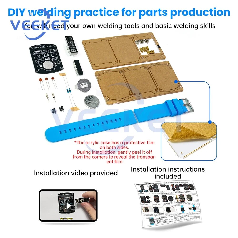 DIY LED Часы Kit с Lake Blue ремешком — фото 1