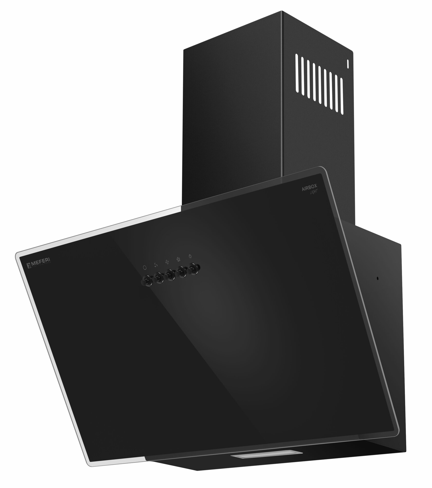 Вытяжка кухонная MEFERI AIRBOX60BK LIGHT на 60 см наклонная, черная, стекло, производительность 650 м3/ч, 3 скорости, низкий уровень шума, режимы отвод и рециркуляция