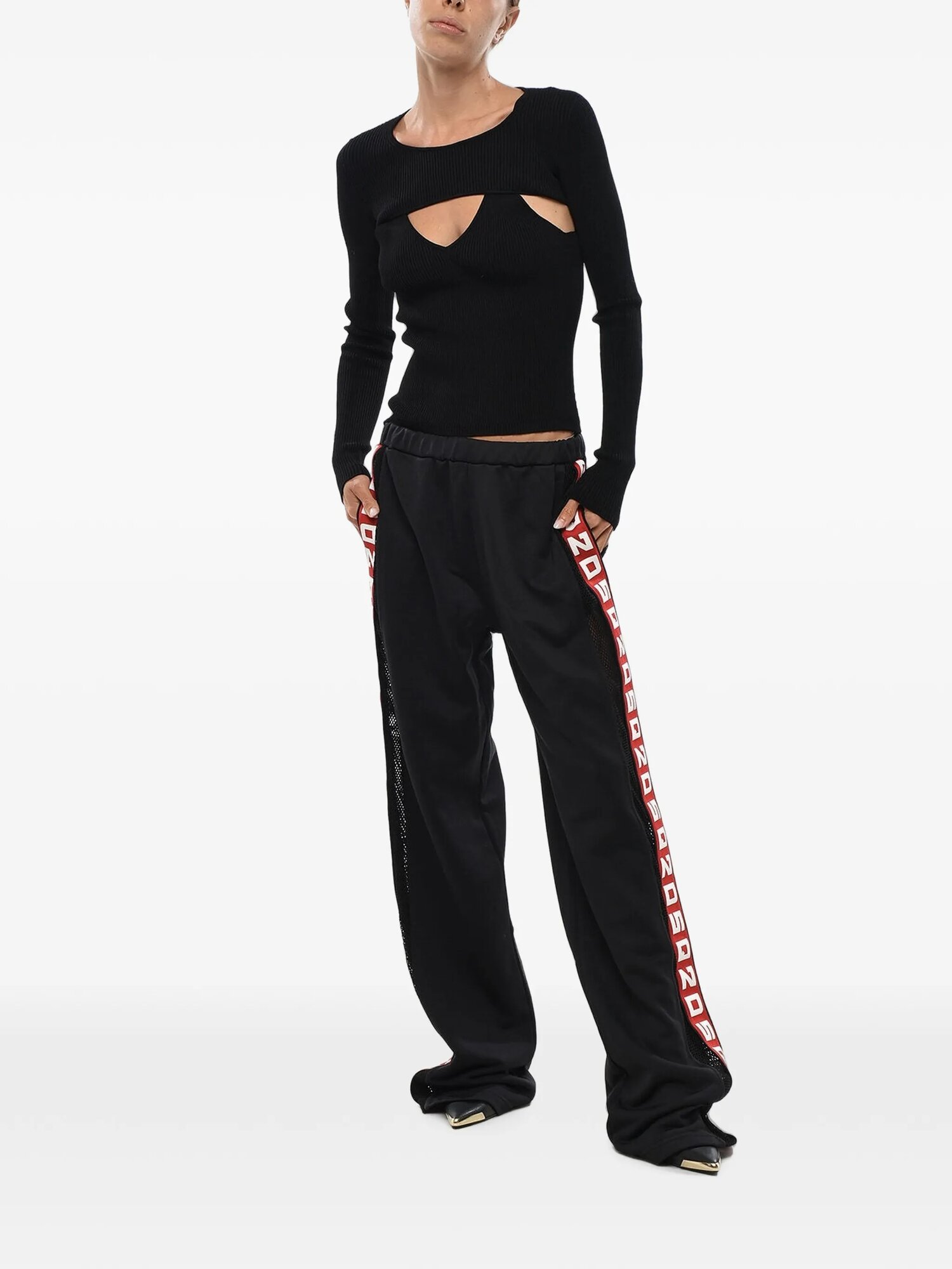 Брюки DSQUARED2 Logo-band mesh-insert track trousers, размер 42, black — фото 1