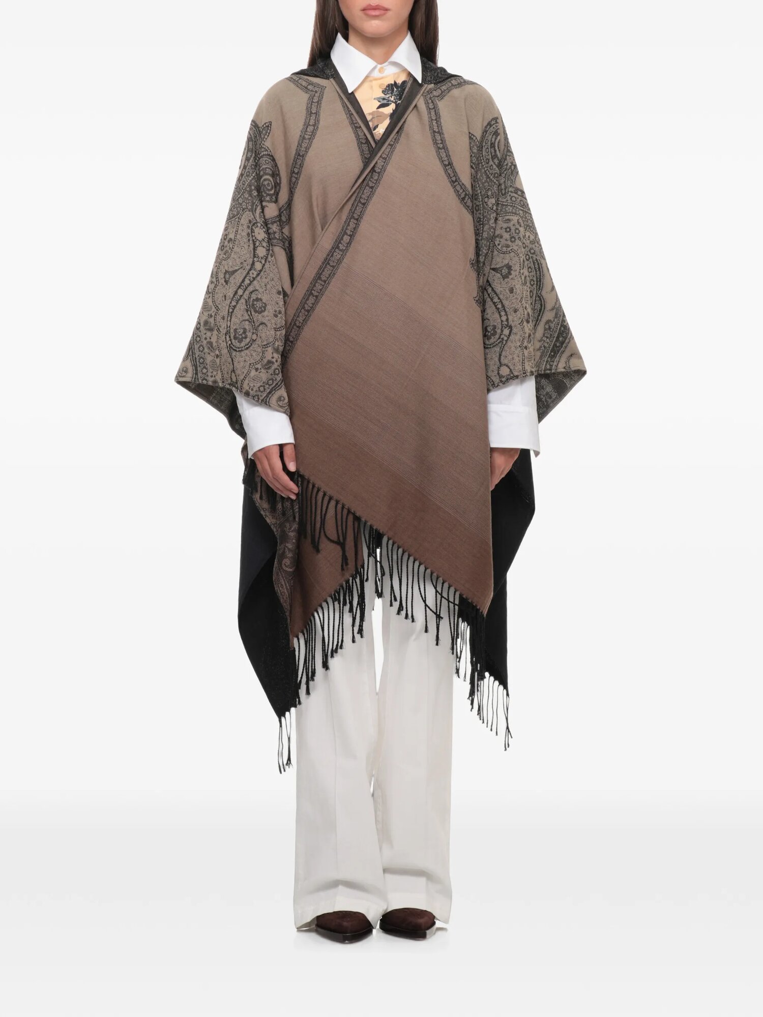 Накидка ETRO Paisley-pattern fringed cape, размер OneSize, разноцветный — фото 1