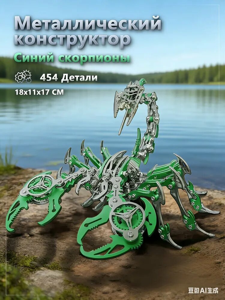 Металлический конструктор для взрослых, железный конструктор. Сборная модель зеленый скорпион