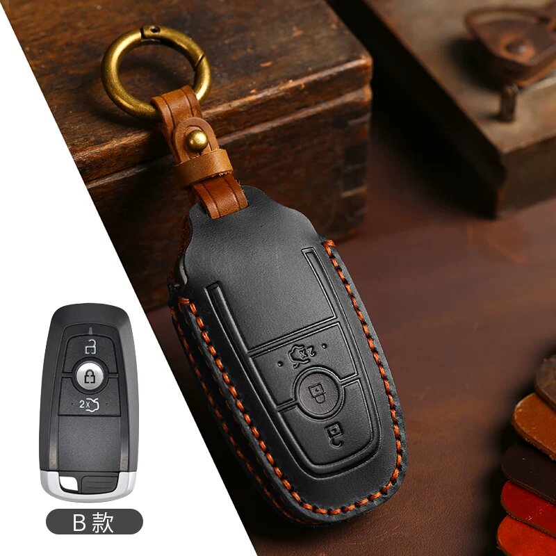 Ключевой чехол B Style из мокка кожи с двойной строчкой для Ford Mondeo, Focus, Edge, Fiesta, Explorer, Ecosport,