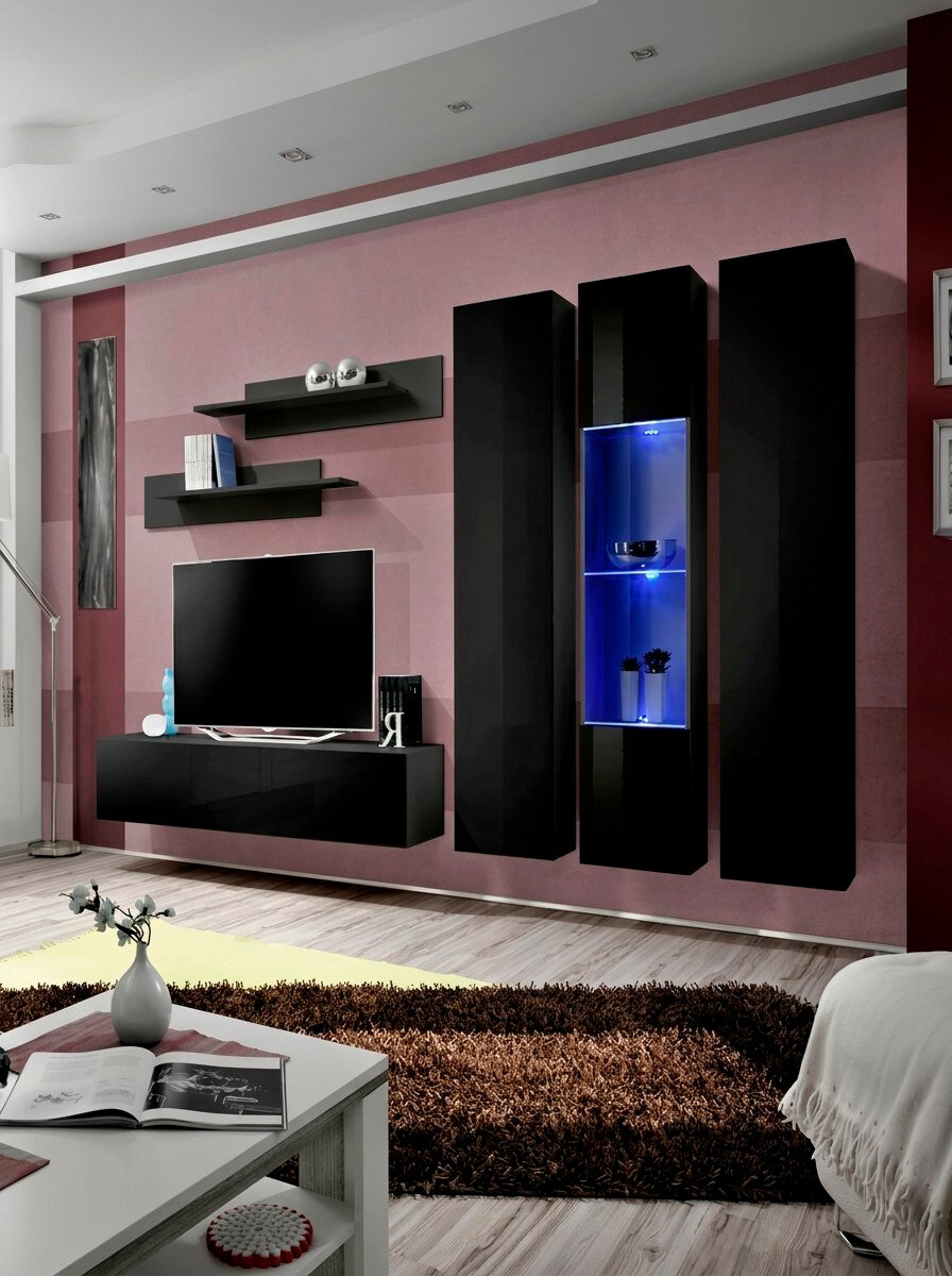 Модульная гостиная Лана 5 МДФ (черная) GF 310x40x170 см, черный GOODFORM