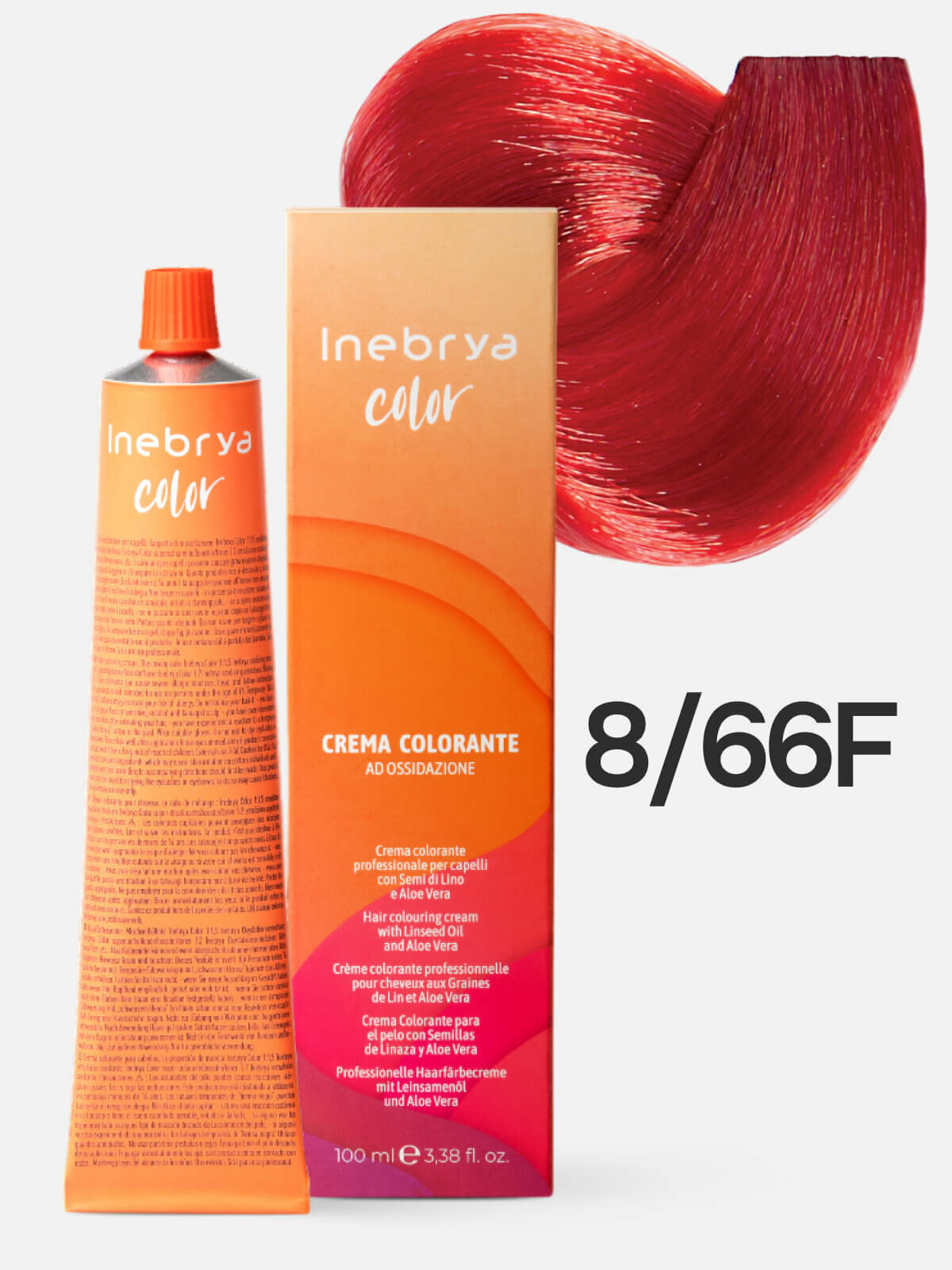 Крем - краска для волос профессиональная Inebrya Color Professional 8/66F Светлый русый Интенсивный красный, 100 мл