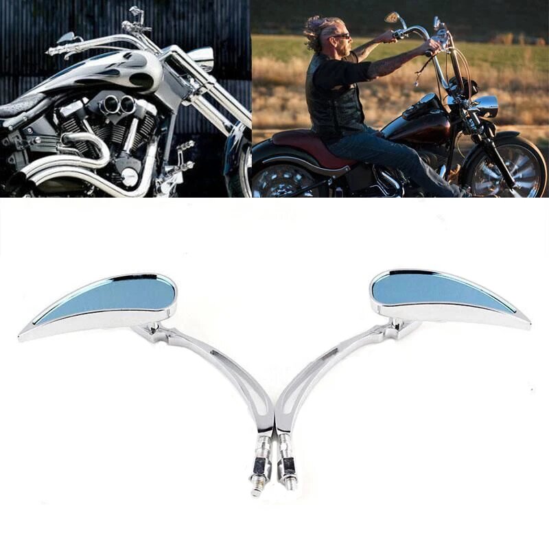 Хромированные зеркала заднего вида синего цвета для мотоциклов Harley, круизеров, чопперов, Dyna, Electra Glide