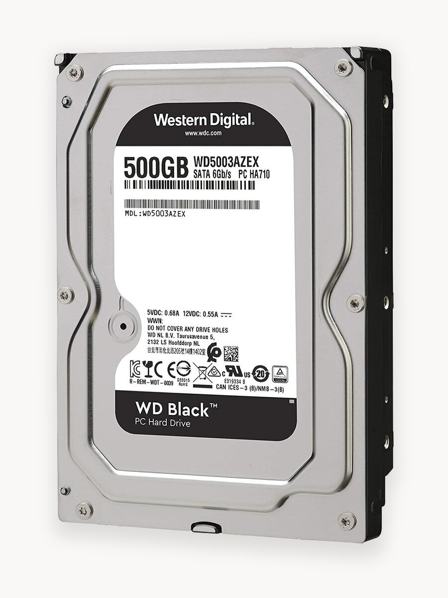 Жесткий диск HDD 500Gb Western Digital, SATA-III, 64Mb, 7200rpm, Black (WD5003AZEX)
