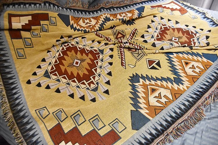 Бохемский стеновый коврик с ромбом 125x150 см с незабивными крючками, декор для внутреннего и наружного использования