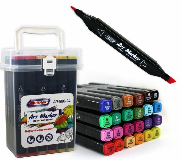 ART MARKER "ASMAR' ( скетчмаркер) двухсторонние 24 цвета
