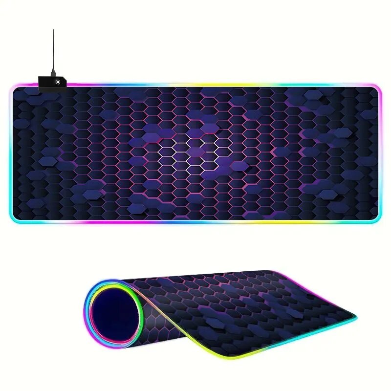 GanE Коврик для мышки S, прозрачный, черный, RGB подсветка, 90x40 см, игровой, противоскользящий