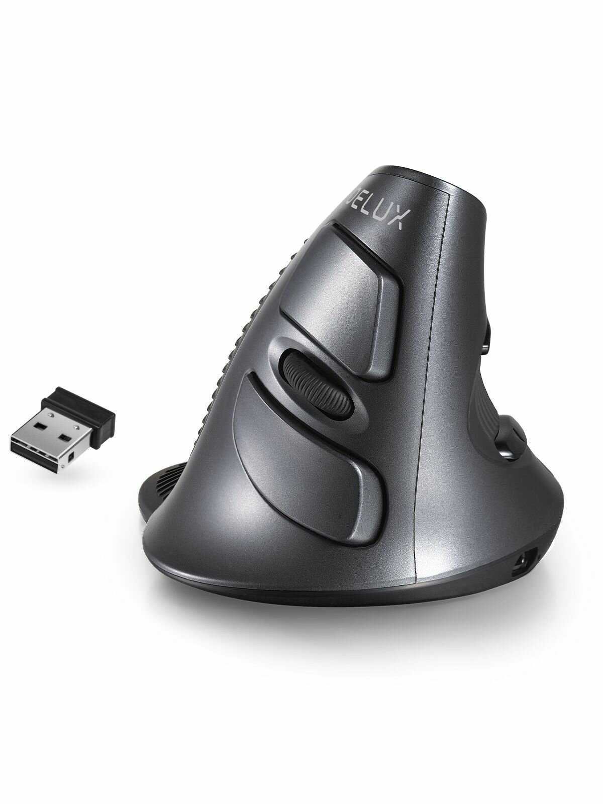 Эргономичная вертикальная мышь Delux M618GDB, бесшумная беспроводная с Bluetooth 4.0 и 2.4G, перезаряжаемая, для офиса и ПК (черный)