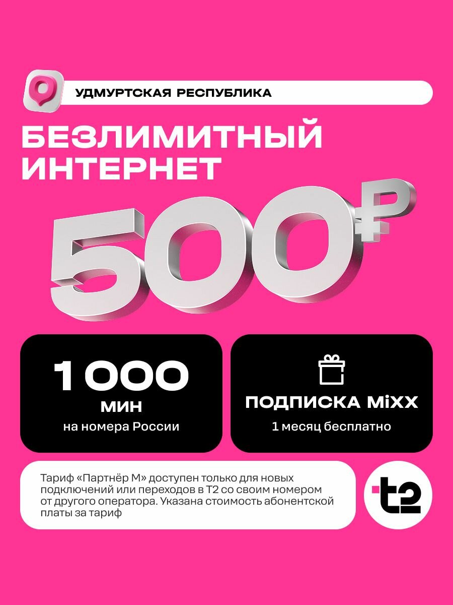 SIM-карта t2 Партнер М, Удмуртская Республика. Баланс 400 руб.