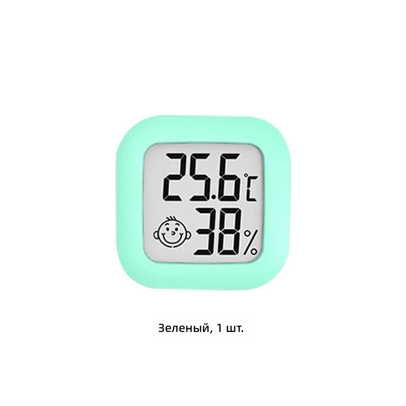 Мини LCD цифровой термометр-гигрометр для измерения температуры и влажности в помещении, зеленый, наклеиваемый