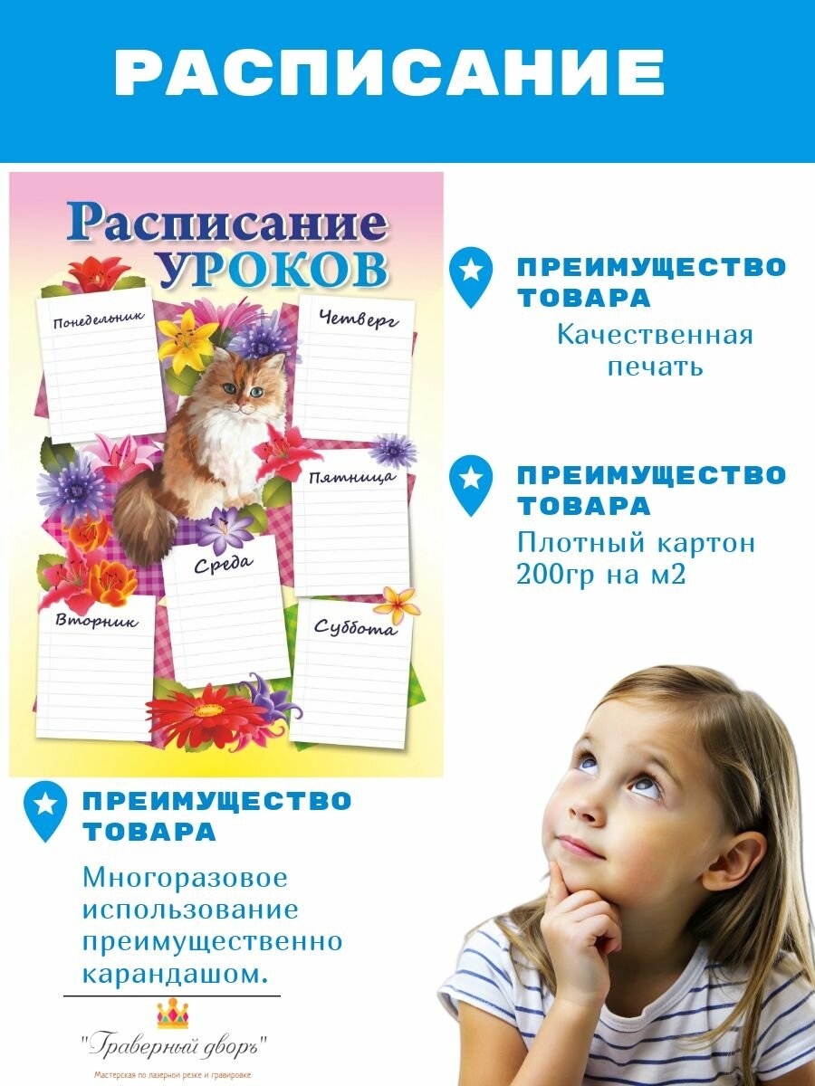 Расписание уроков "Граверный дворЪ", формат А4, для школьников, 2 шт — фото 1