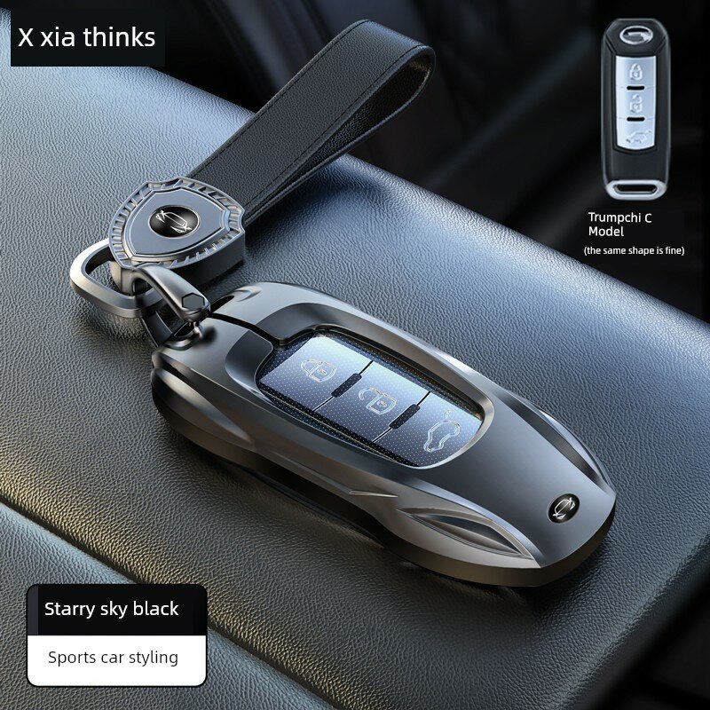 Chuanqi C Series Midnight Black Leather Hand Strap Key Cover for Car Keys