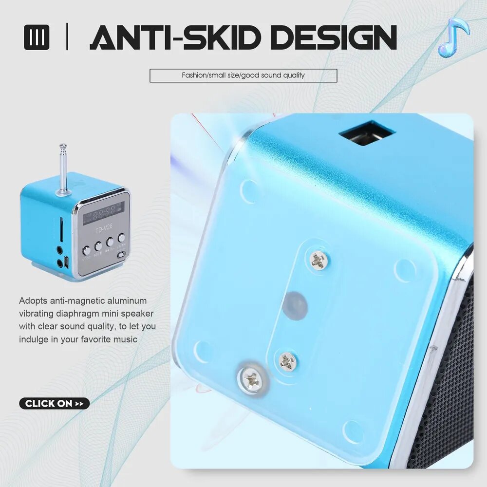 MP3-плеер, синий, портативная цифровая колонка с micro sd, usb и fm радио — фото 1