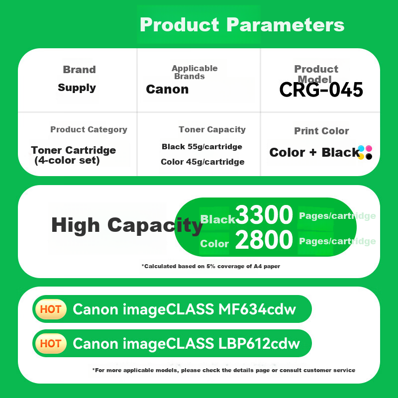 Комплект тонер-картриджей Caijin CRG045H для принтеров Canon MF635Cx MF633Cdw MF631Cn 11700 страниц 4-шт. высокая