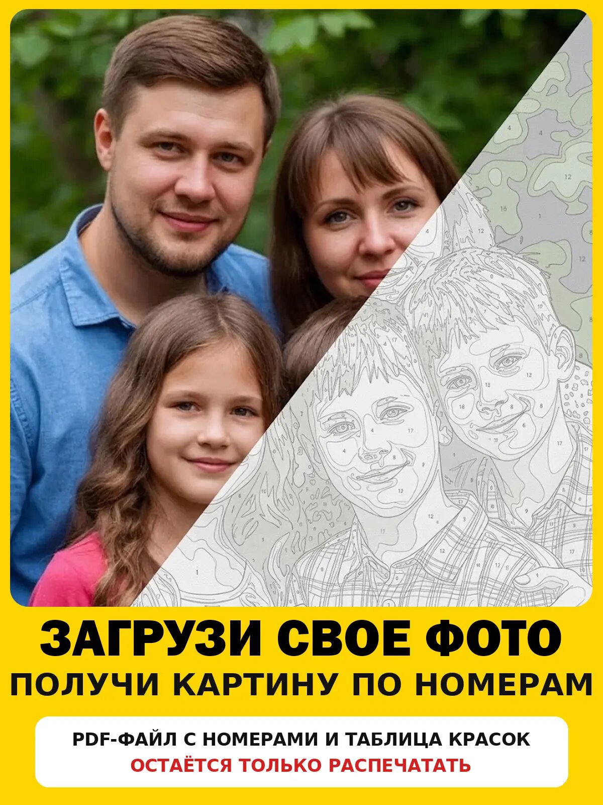 Картина по номерам по своей моей фотографии - раскраска по цифрам на холсте, скачать и распечатать формат А4 рисунок с палитрой, разрисовывать цифрами акриловыми красками и маркерами