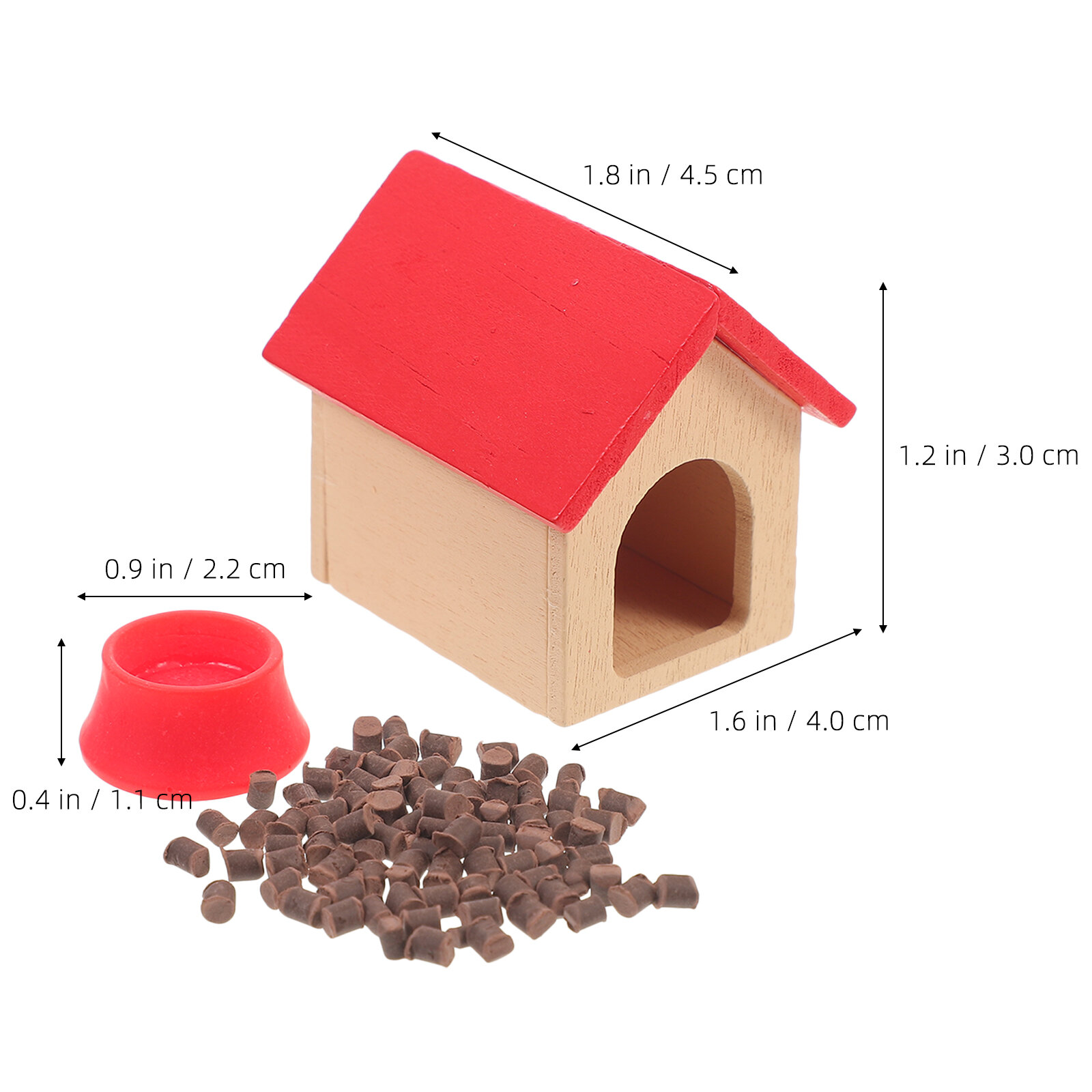 Миниатюрный Домик Для Собак С Миской Из Дерева И Пластика Размером 4.50X4.00X3.00Cm