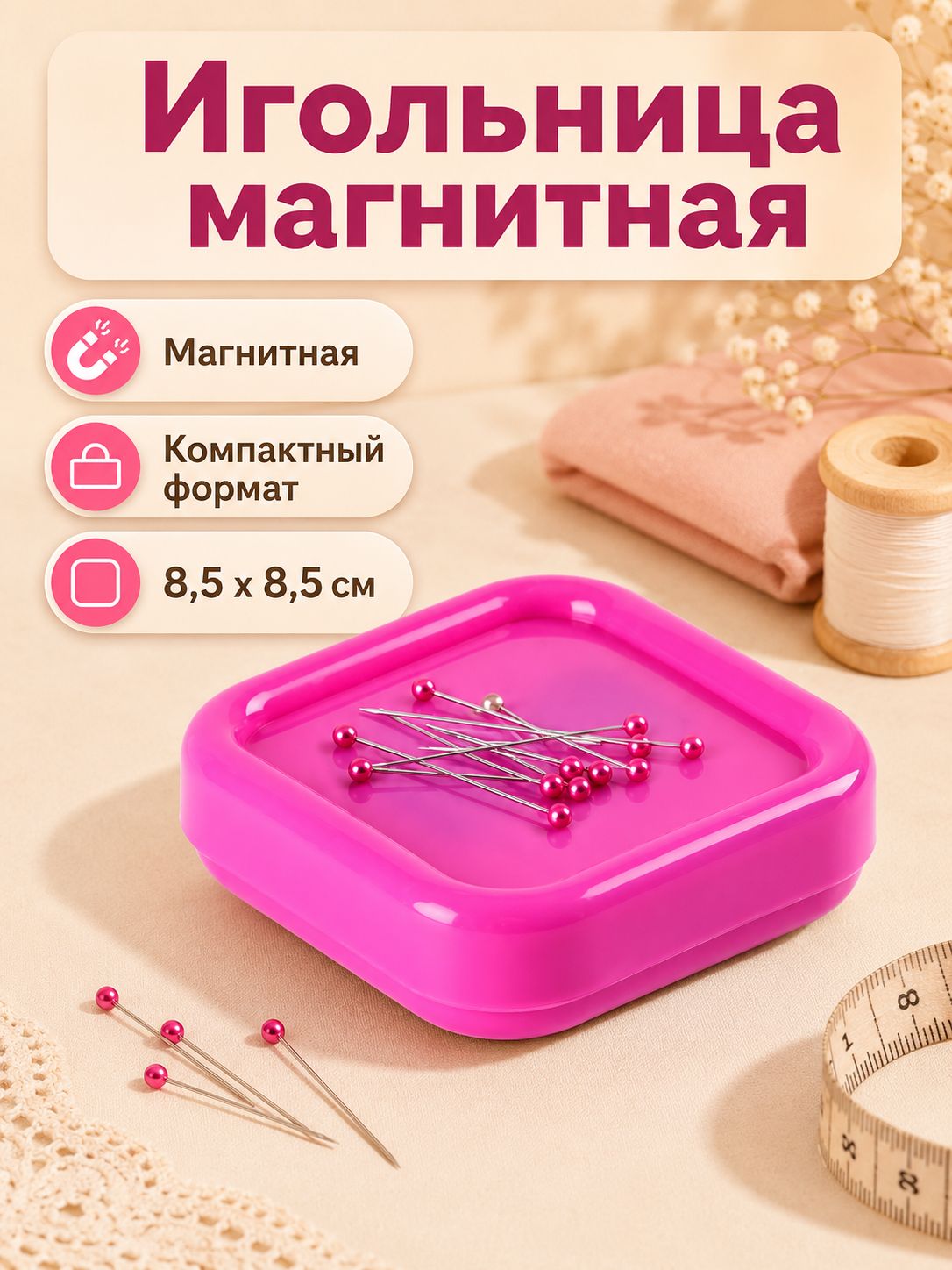 Магнитная игольница, 8.5х8.5 см