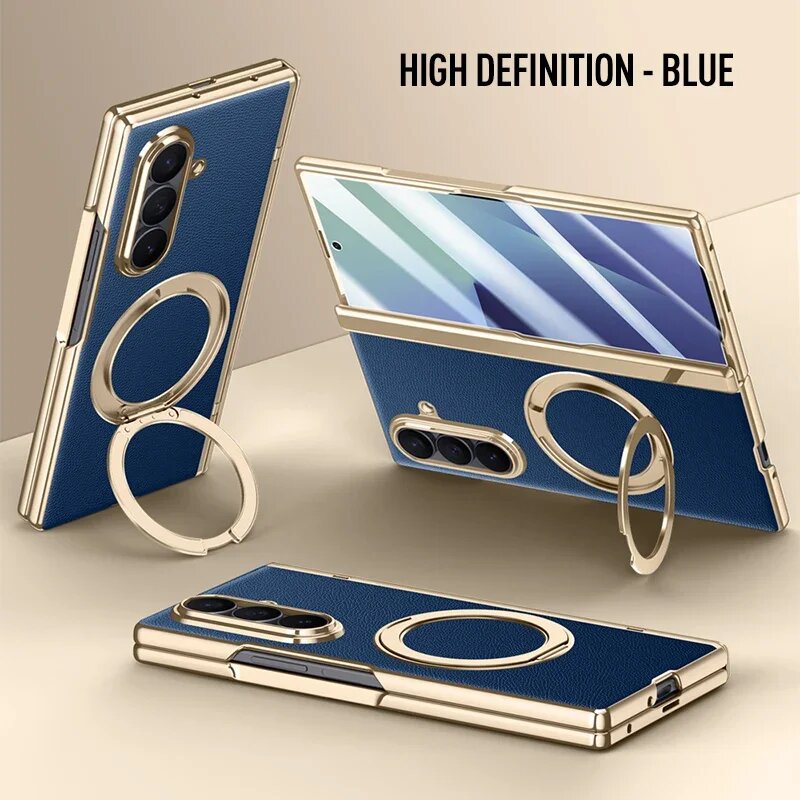 Для Samsung Galaxy Z Fold 7 Кожа 360 ° Поворотный кронштейн, магнитный чехол из Синий, Blue