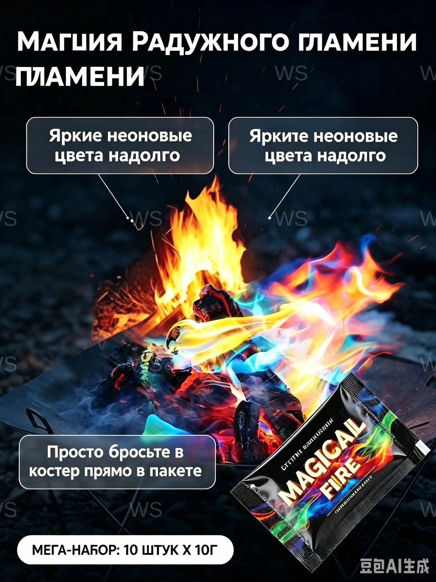 Порошок для костра, премиумнабор из 5 упаковок по 10 граммов, создающий разноцветное пламя, применяется для мистического цветного огня в кемпинге, на уличных вечеринках, праздниках и дачном отдыхе.