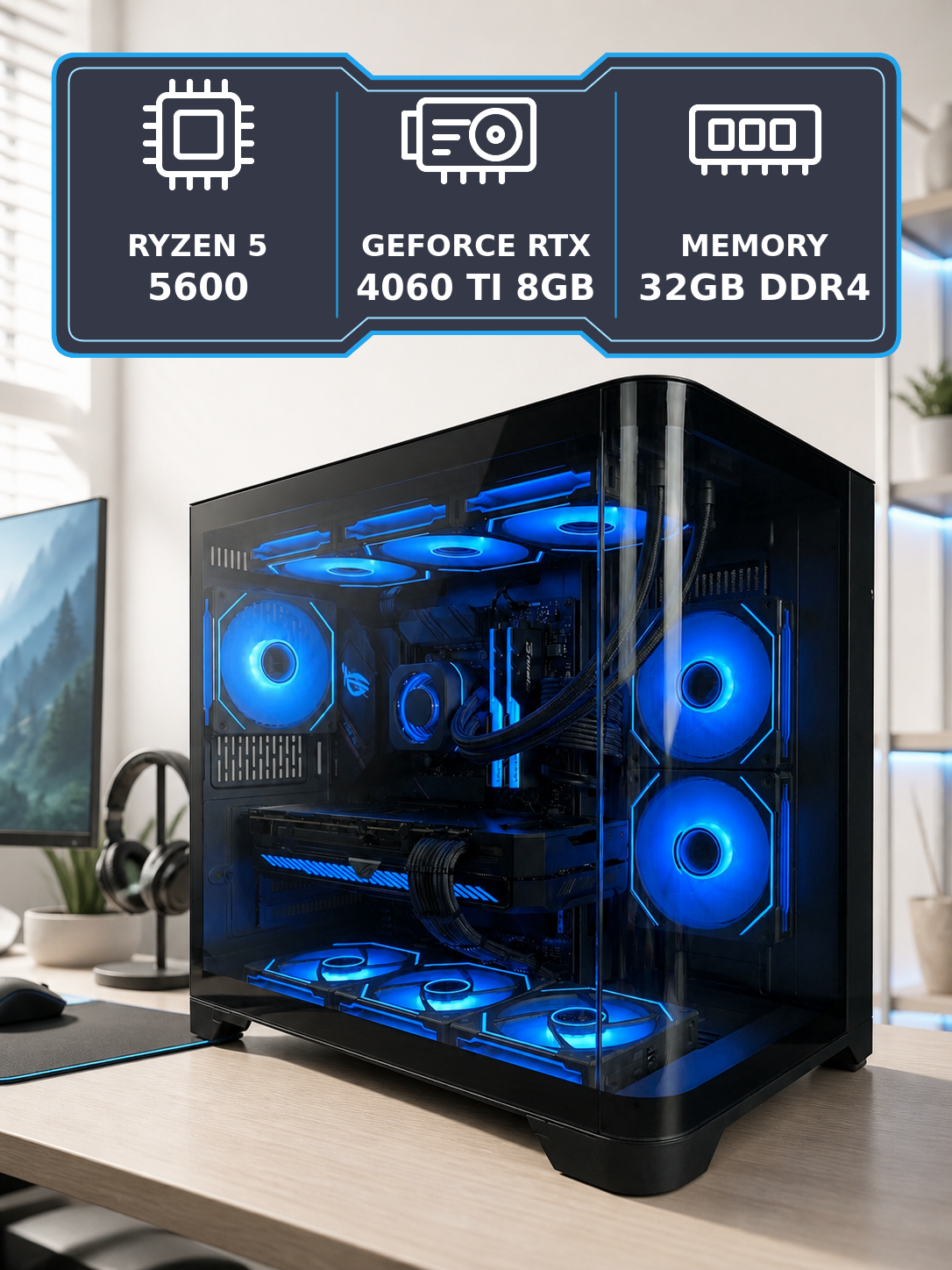 Игровой компьютер (системный блок) RYZEN 5600/ RTX4060Ti/ 32GB /SSD m.2 1000Gb/750W/Win 10 PRO