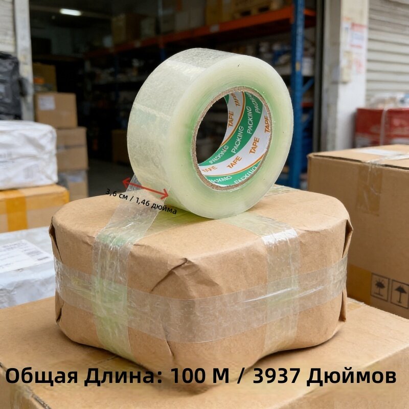 Прозрачная упаковочная клейкая лента 3937 дюймов, ширина 1.42 дюйма, 1 рулон для упаковки коробок, посылок, офиса и дома