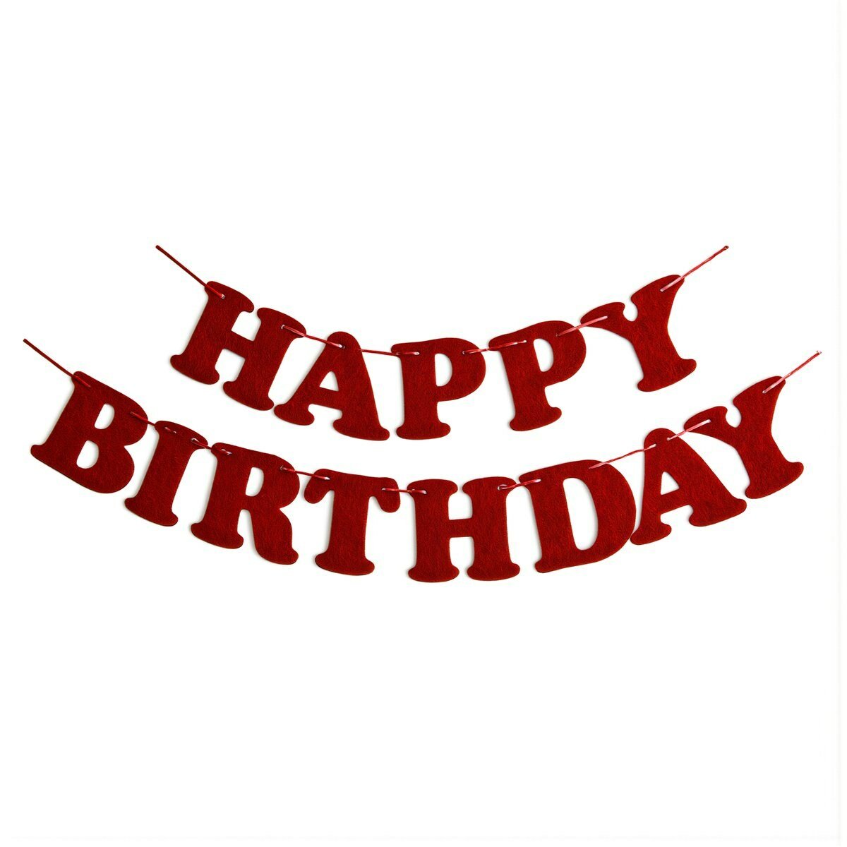 Красная фетровая гирлянда с надписью Happy Birthday для праздника дня рождения оформления стен домашней вечеринки детского торжества и красивой праздничной фотозоны