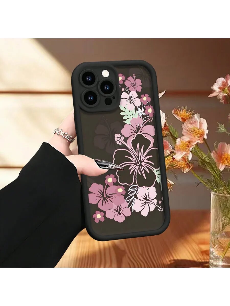 Чехол на IPHONE 11 чёрный Гибискус