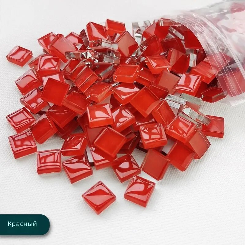 Мозаичные квадраты 1 см из хрустального стекла, красные, 1 кг
