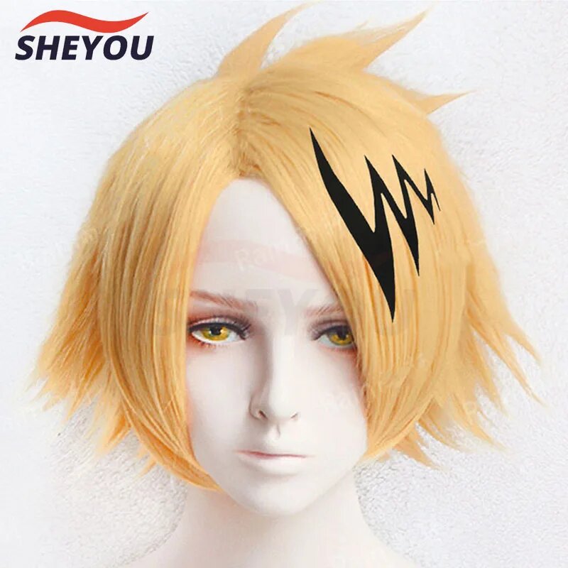 Синтетический парик Denki Kaminari золотой короткий SHEYOU + шапочка Wig and Hairpin