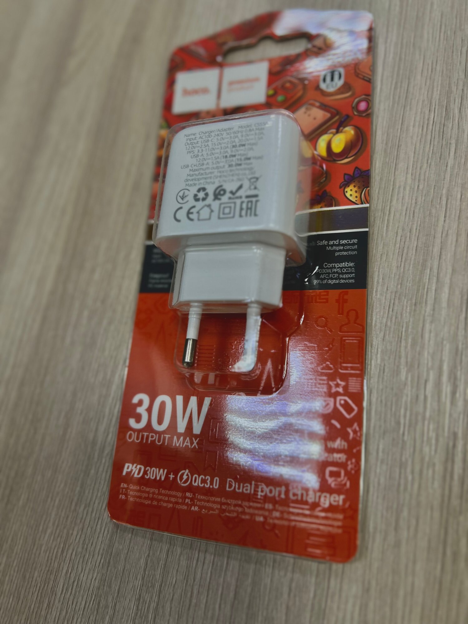 СЗУ Hoco CS55A PD30W + QC3.0 (Type-C + USB), белый (быстрая зарядка для iPhone, Android)
