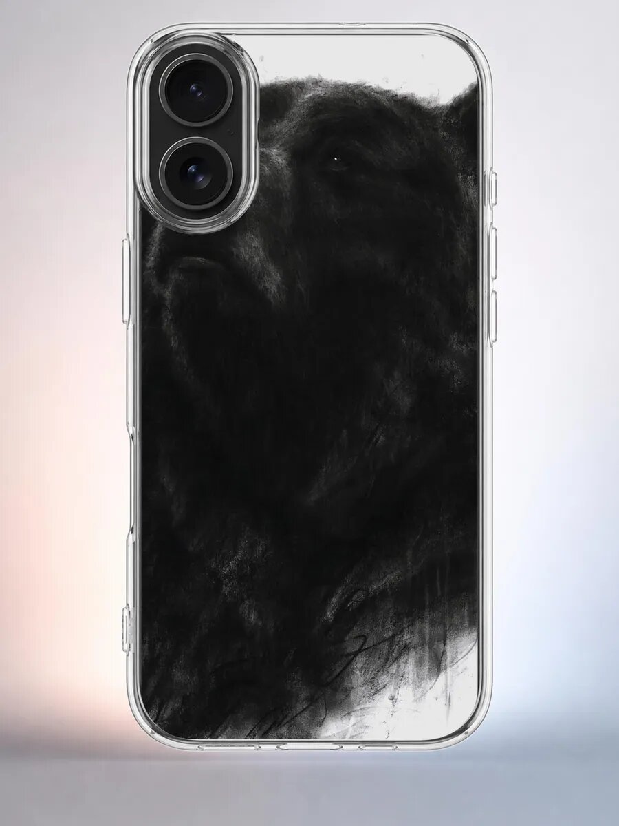 Чехол iPhone 16 медведь морда тёмная силиконовый