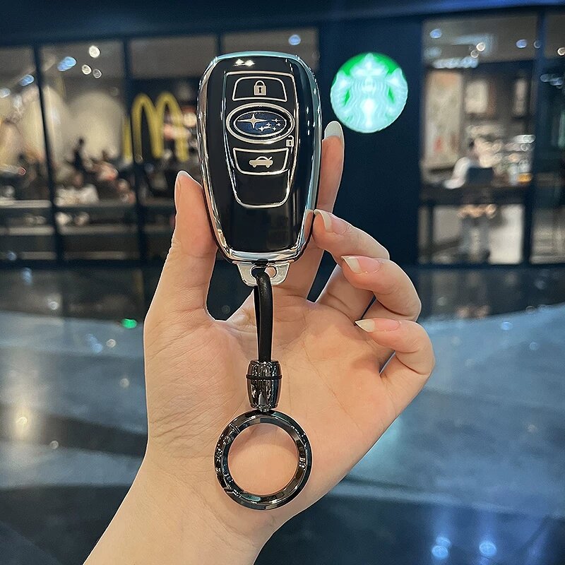 Чехол для ключа Subaru для Forester/XV/Outback/BRZ/Legacy — черный с серым удобным ремешком
