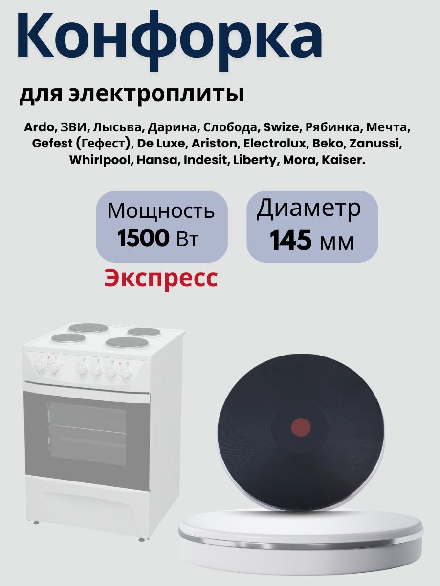 Конфорка для электроплиты ЭКЧ 145 мм, 1500 Вт (Экспресс), чугунная универсальная