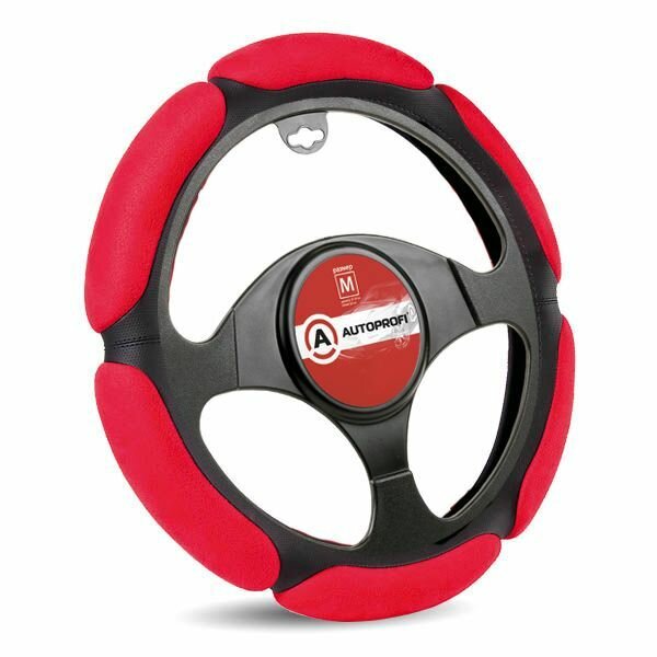 Оплетка для руля AutoProfi Алькантара, разм. М,1/10 (SP-5026 BK/RD M)