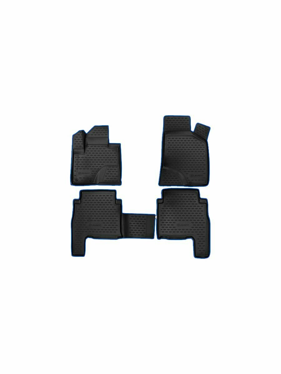 Коврики 3D в салон для HYUNDAI Santa Fe 2010-2012 4 шт. (синий кант, полиуретан) / Хендай Санта Фе