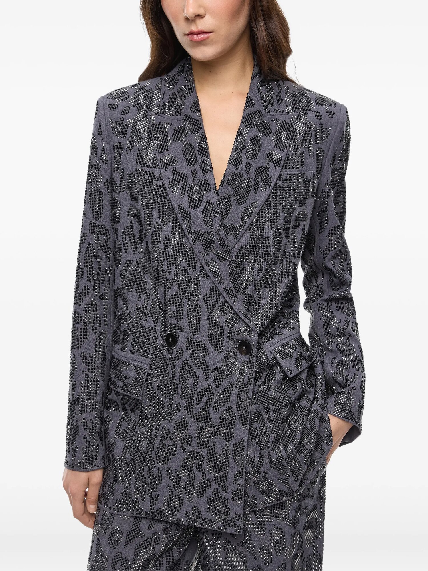 Пиджак Double-breasted jacket with rhinestones and jaguar motif