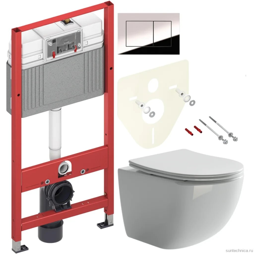 Комплект Унитаз подвесной Ceramicanova Forma CN3009 безободковый + Инсталляция TECE Now 9400412 4 в 1 с кнопкой смыва