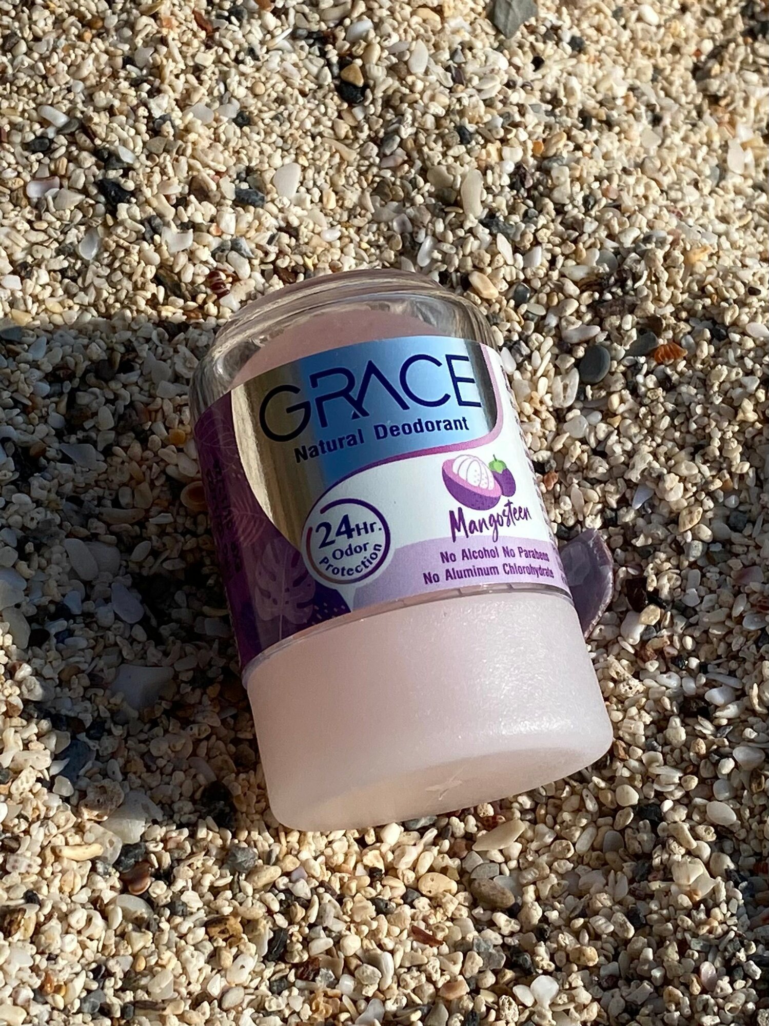 Grace Тайский натуральный дезодорант-кристалл с мангостином, соляной против запаха пота для женщин и мужчин, Grace Natural Deodorant Mangosteen, 50 гр, Таиланд