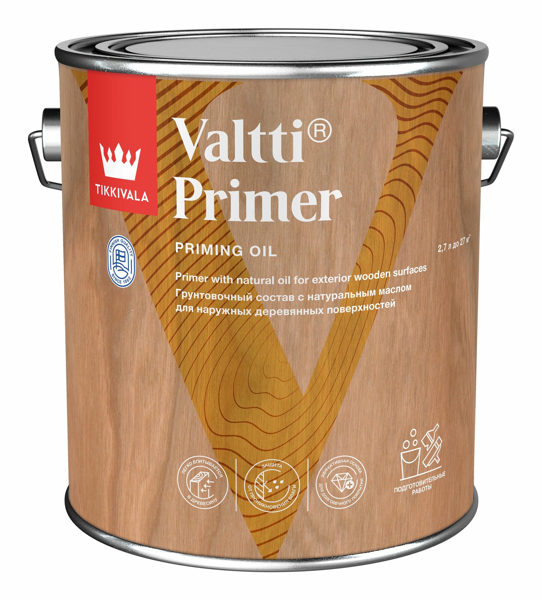Антисептик грунт Tikkurila VALTTI PRIMER, Бесцветный, 2,7л, для обработки древесины снаружи (Tikkurila Valtti POHJUSTE)