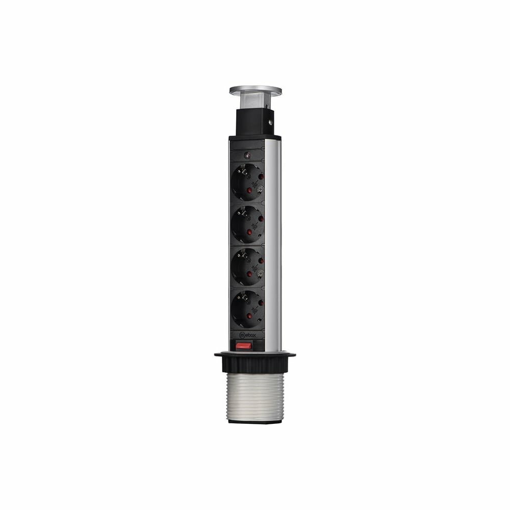 Выдвижная встраиваемая розетка Mebax 105S 4 секции Серебро+Черный Механический d60мм , 00-00001169