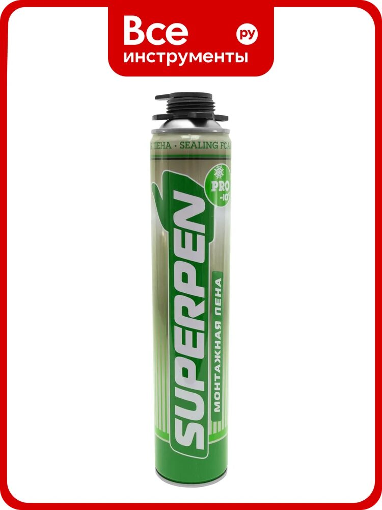 Пена монтажная Superpen PRO, металлический баллон, повышенная звукоизоляция, всесезонная работа, совместима с пистолетом